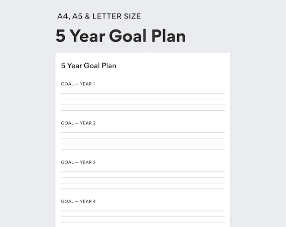 5 Year Goal Plan Goal Setting Worksheet Printable Goal | Etsy