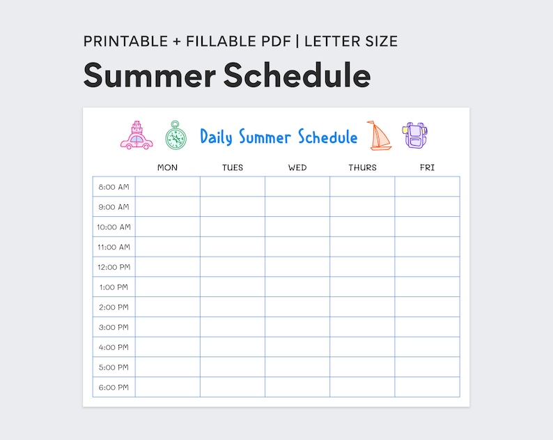 Printable Summer Schedule - Weekly Routine Planner for Kids - Family ...