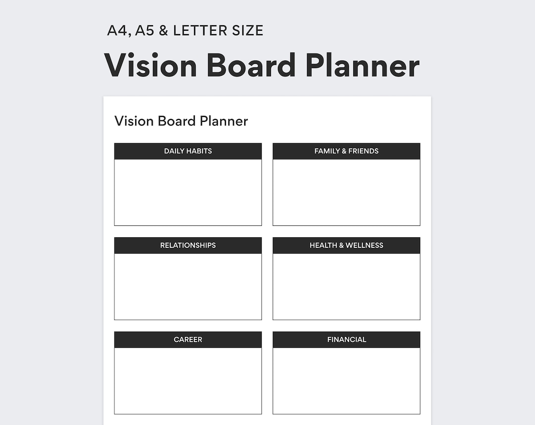 Vision Board Planner, Printable Template for Journal, Minimalist ...
