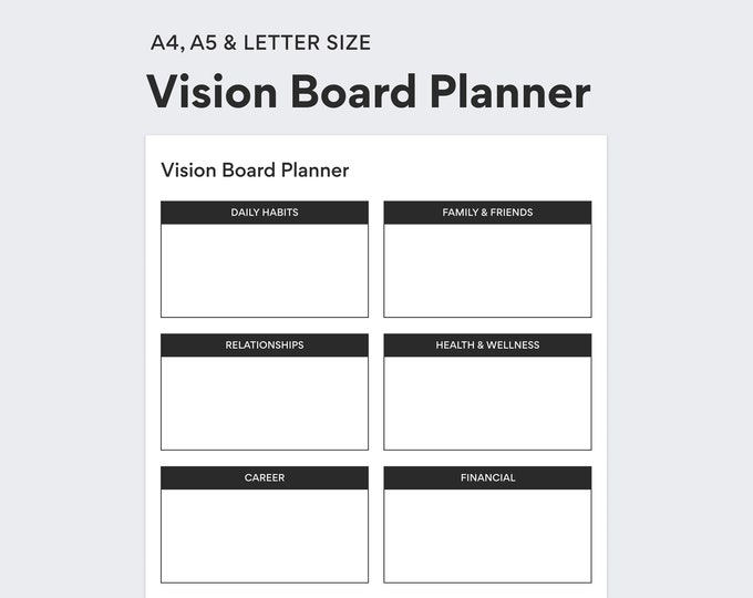 Vision Board Template printable for Bullet Journal or Planner Print on ...