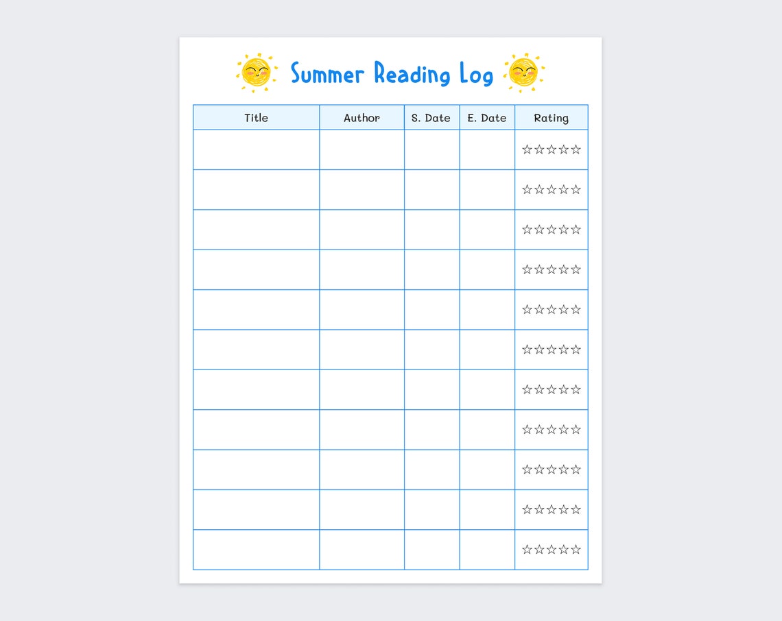 Summer Reading Log for Kids - Reading Chart - Kids Reading Tracker ...