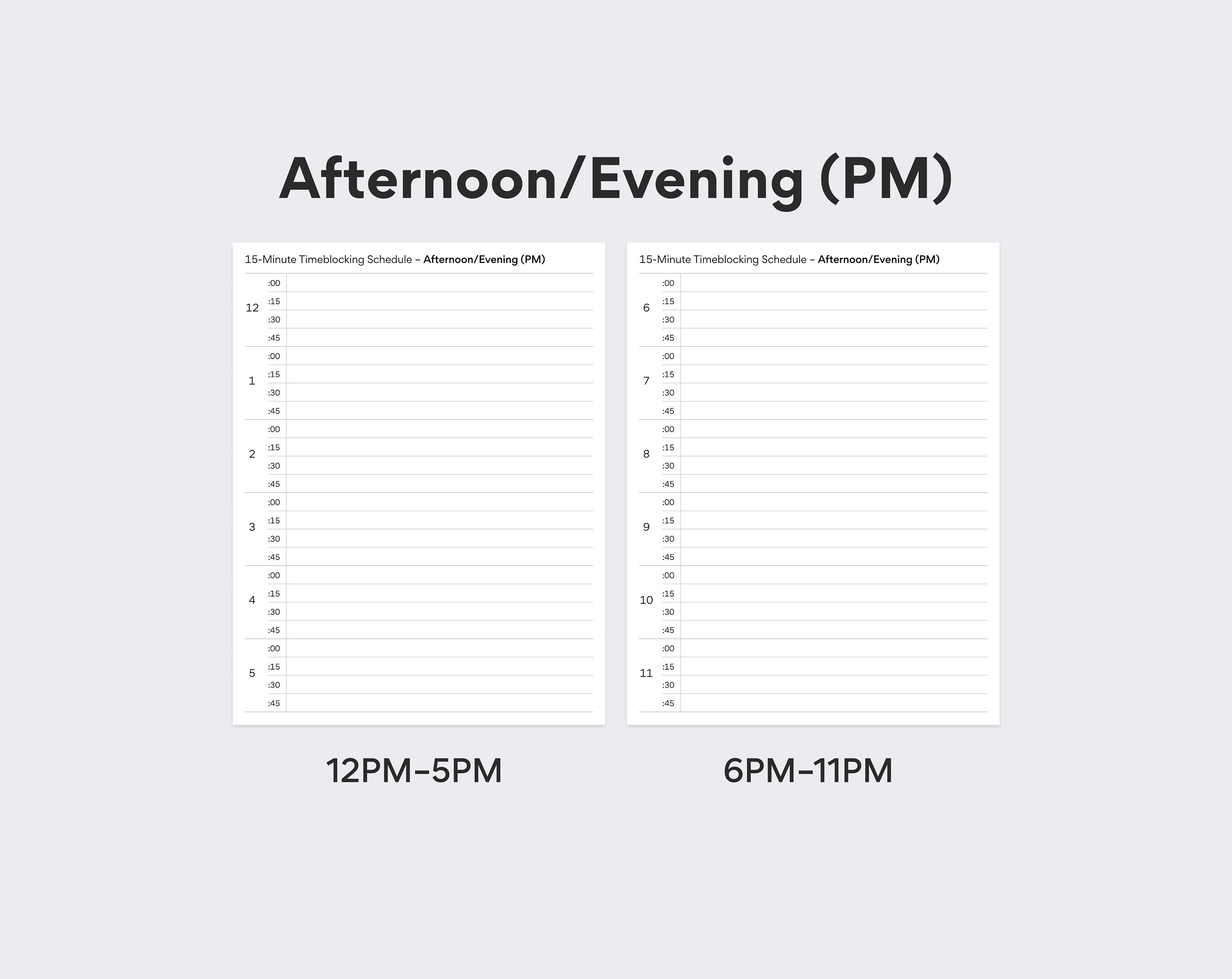 24 Hour Daily Timeblocking Schedule: 15 Minute Intervals, Minimalist ...
