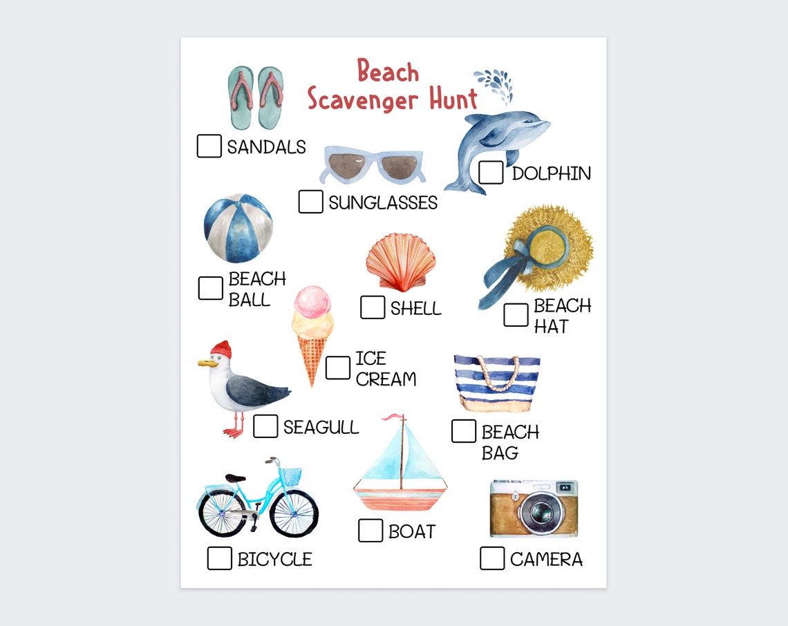 Beach Scavenger Hunt for Kids, Beach Activity for Kids, Printable Game ...