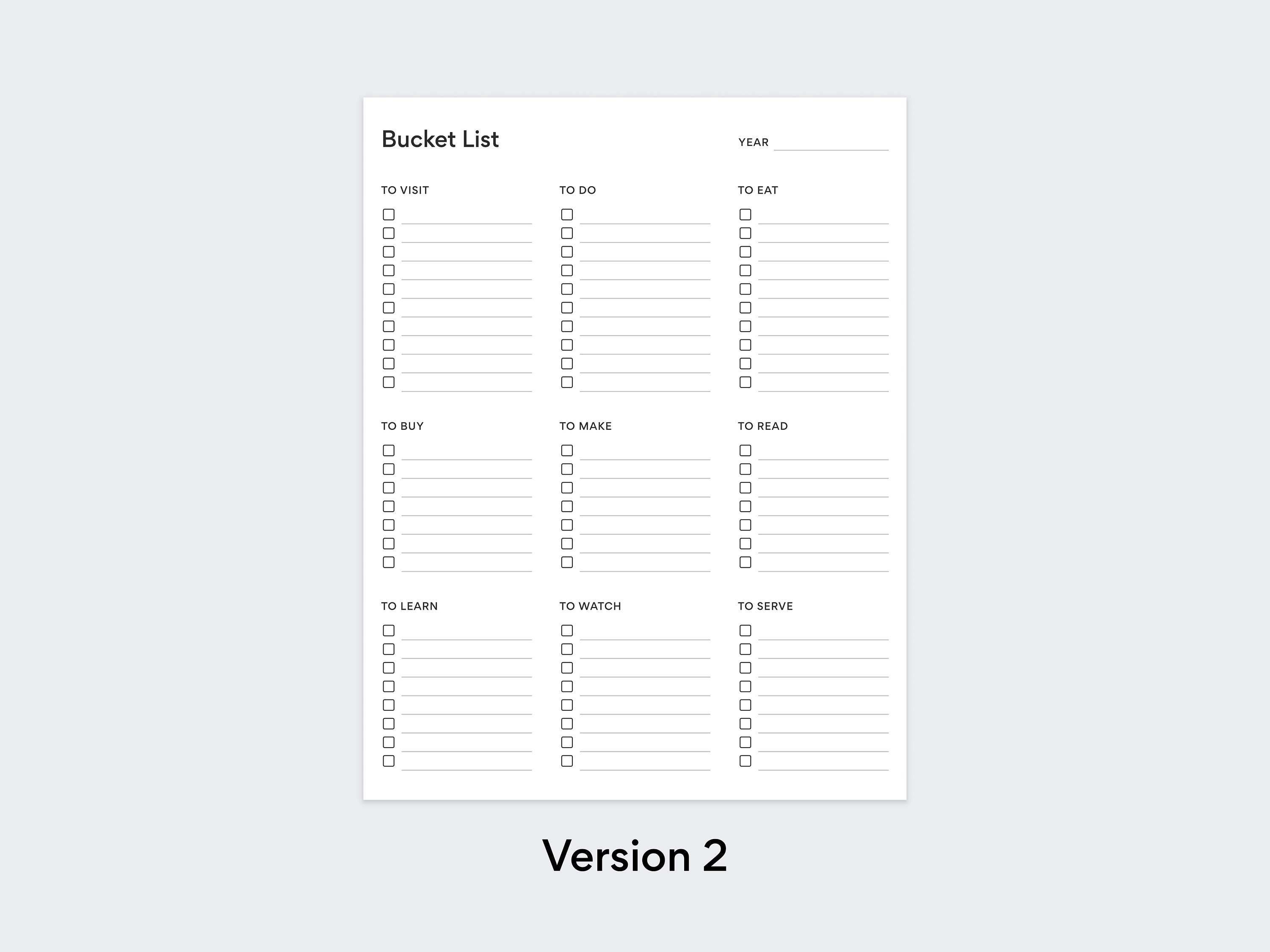 Bucket List Printable Checklist Template Things to Do Minimalist Goal ...