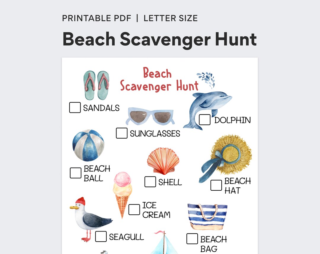 Beach Scavenger Hunt for Kids, Beach Activity for Kids, Printable Game ...