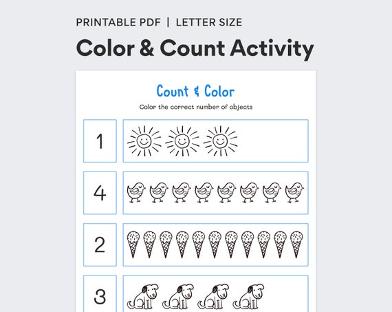 Count & Color Preschool Worksheets Homeschool Printable | Etsy