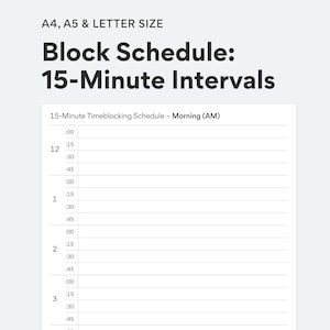 24 Hour Daily Timeblocking Schedule: 15 Minute Intervals, Minimalist ...