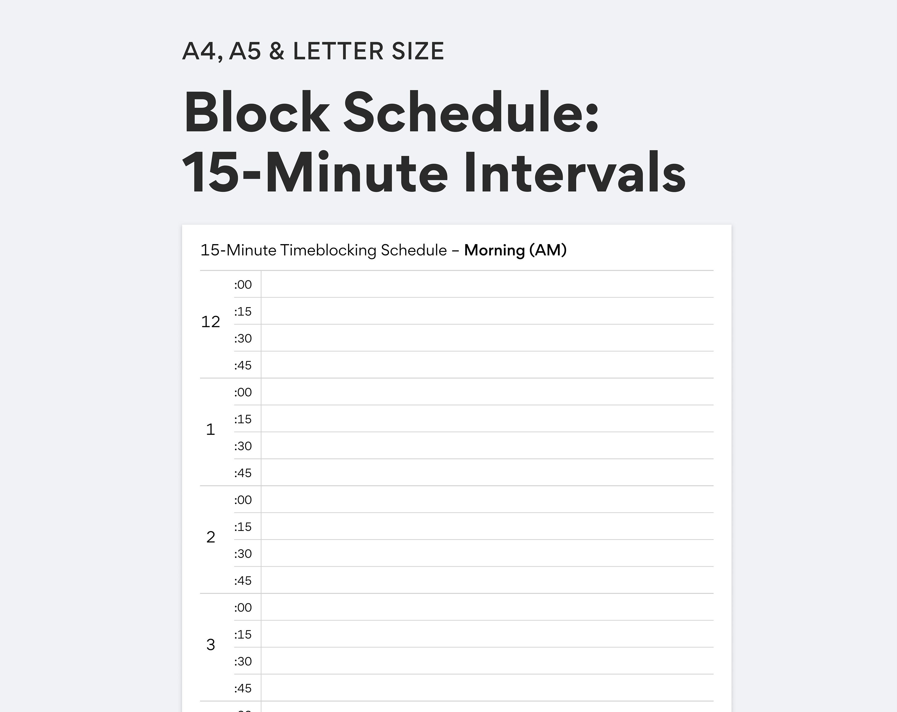 24 Hour Daily Timeblocking Schedule 15 Minute Intervals Etsy