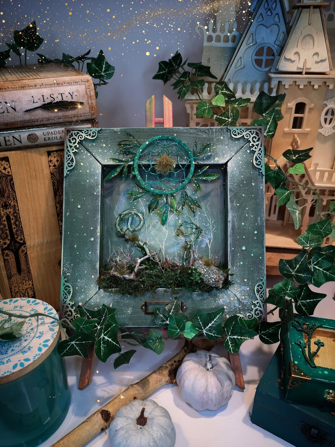 Enchanted Magical Diorama Wall Hanging, Druidic Staff, Real Moss, Bark ...