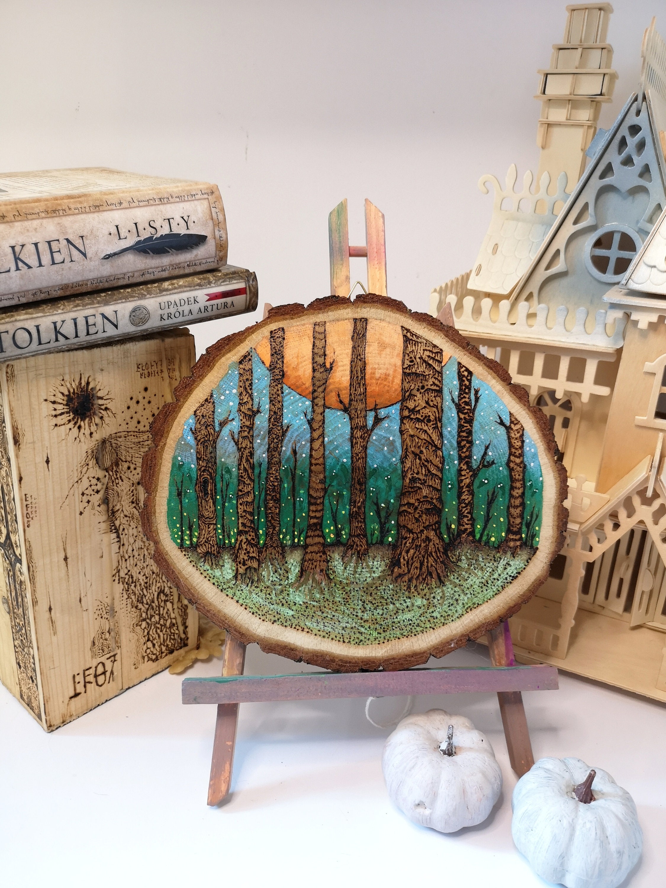 Enchanted Forest: Woodburning and Painting on a Big Slice of Wood ...