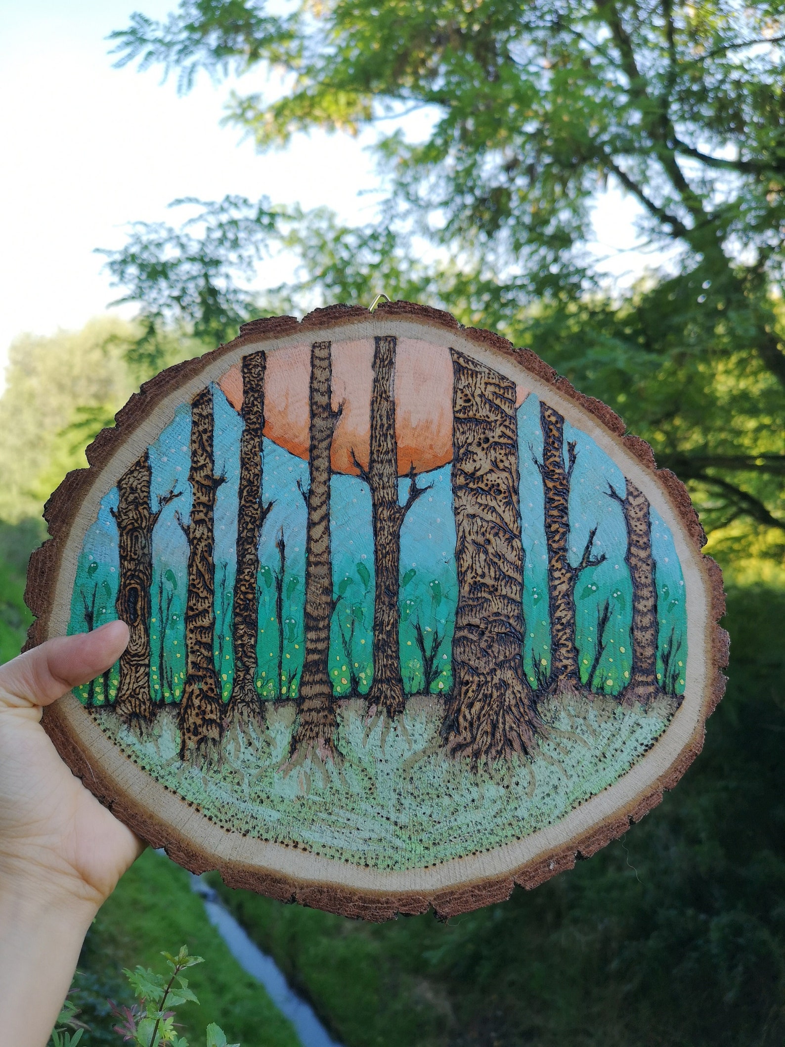 Enchanted Forest: Woodburning and Painting on a Big Slice of Wood ...