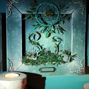 Enchanted Magical Diorama Wall Hanging, Druidic Staff, Real Moss, Bark ...