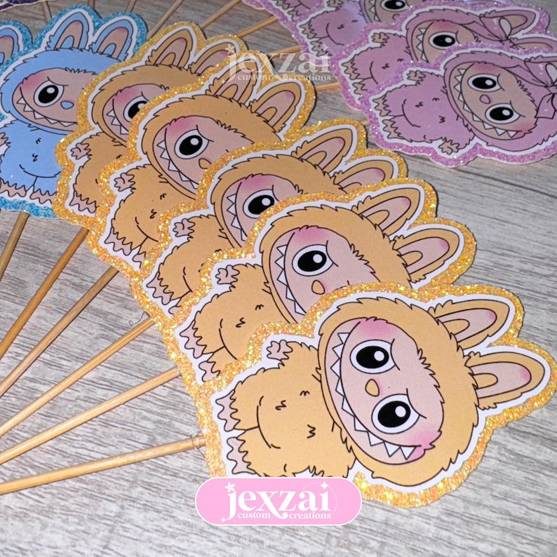 Labubu Glitter Cupcake Toppers: Custom Spring Cake Decorations - Etsy