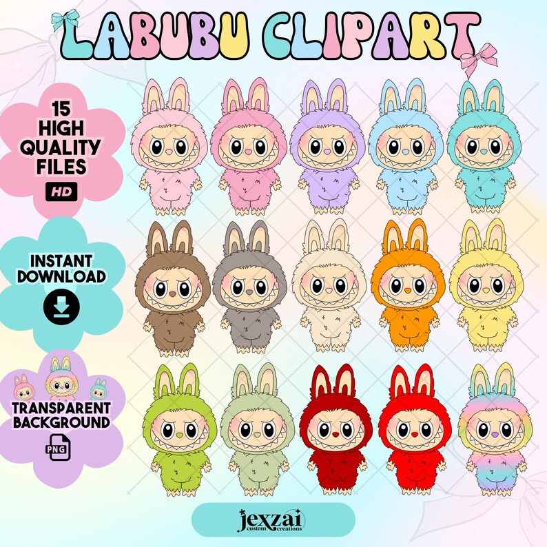 Labubu PNG Bundle, Labubu Clipart Files, Pastel Aesthetic Digital ...