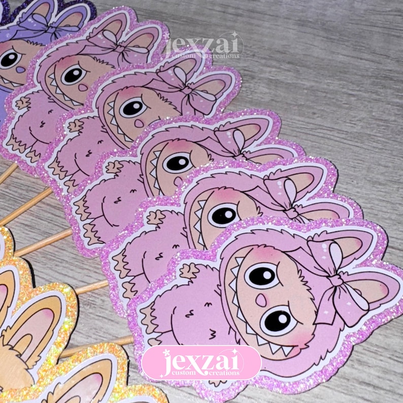 Labubu Glitter Cupcake Toppers: Custom Spring Cake Decorations - Etsy