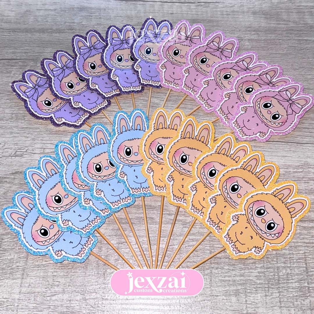 Labubu Cupcake Toppers, Cake Topper, Glitter Cupcake Topper, Spring ...