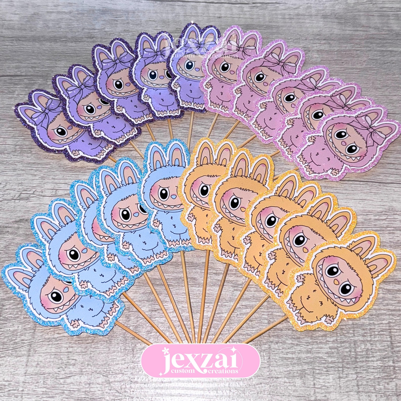 Labubu Cupcake Toppers, Cake Topper, Glitter Cupcake Topper, Spring ...