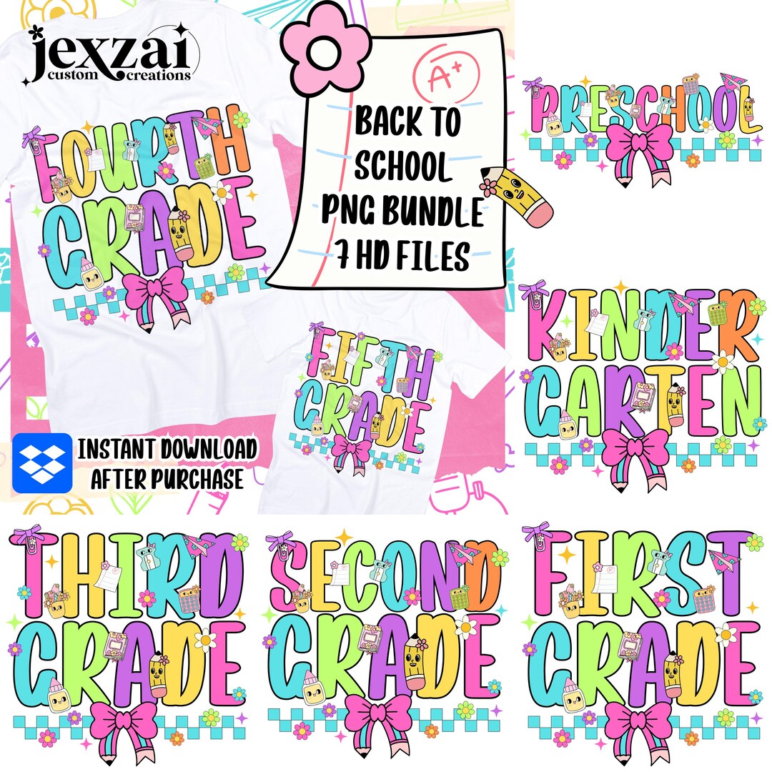 Back to School PNG Files, Sublimation Bundle, Heat Transfers, Digital ...