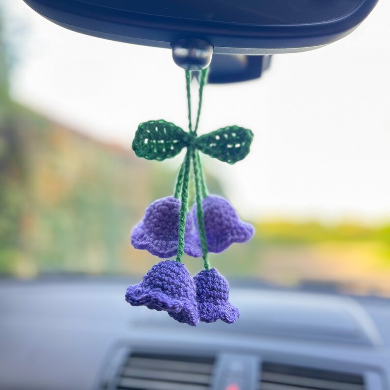 Crochet Purple Lily of the Valley Car Charm, Car Accessories, Floral ...