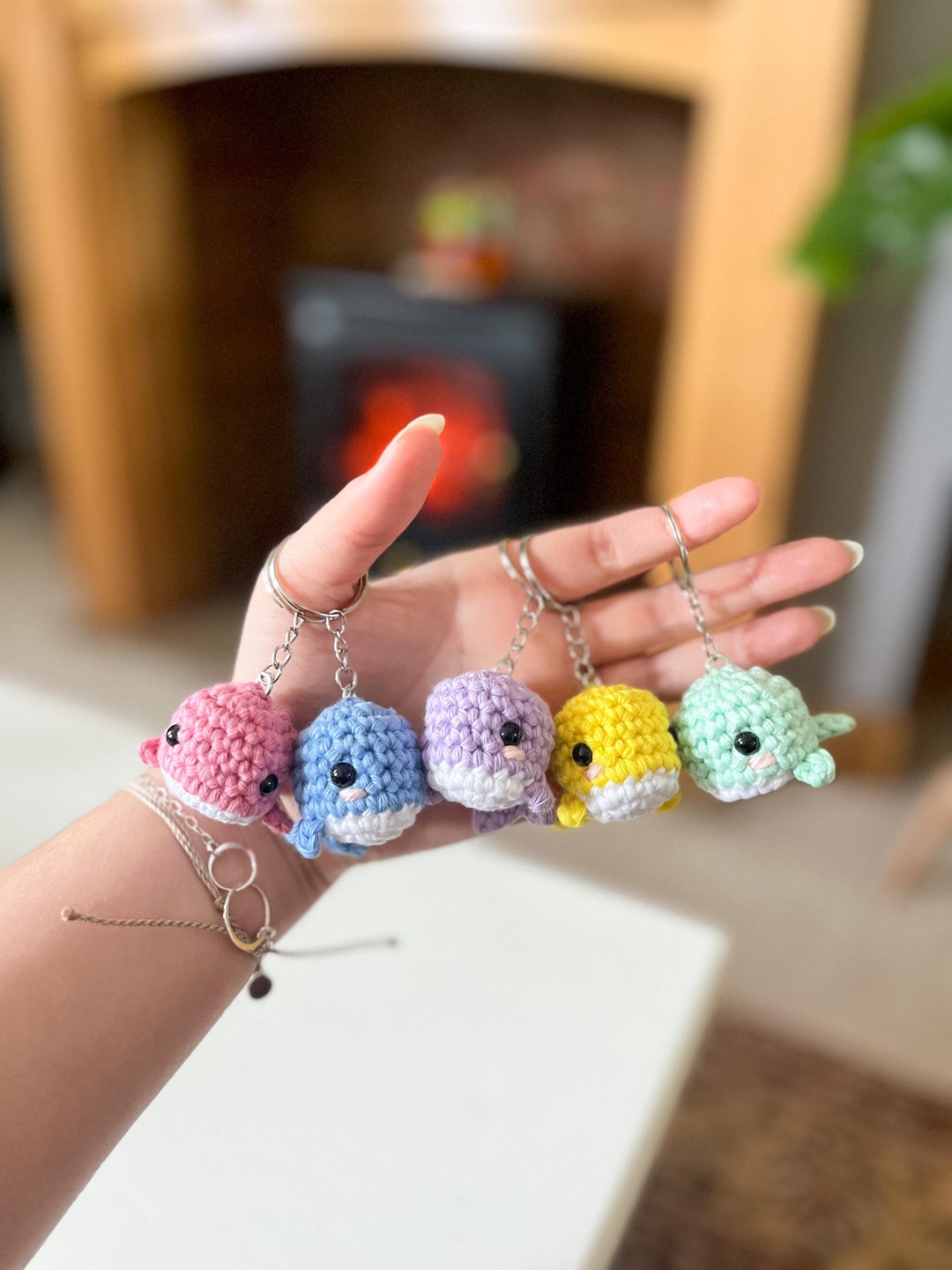 Crochet Whale Keychain, Amigurumi Whale Key Ring, Ocean Animal Bag ...