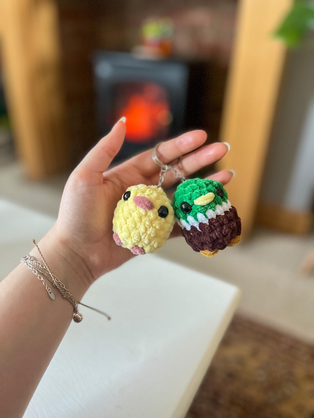 Crochet Chick and Mallard Duck Keychain, Crochet Key Ring, Handmade ...