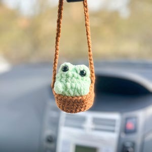 Frog in a Basket Car Charm, Crochet Car Accessory, Frog Car Hanging ...