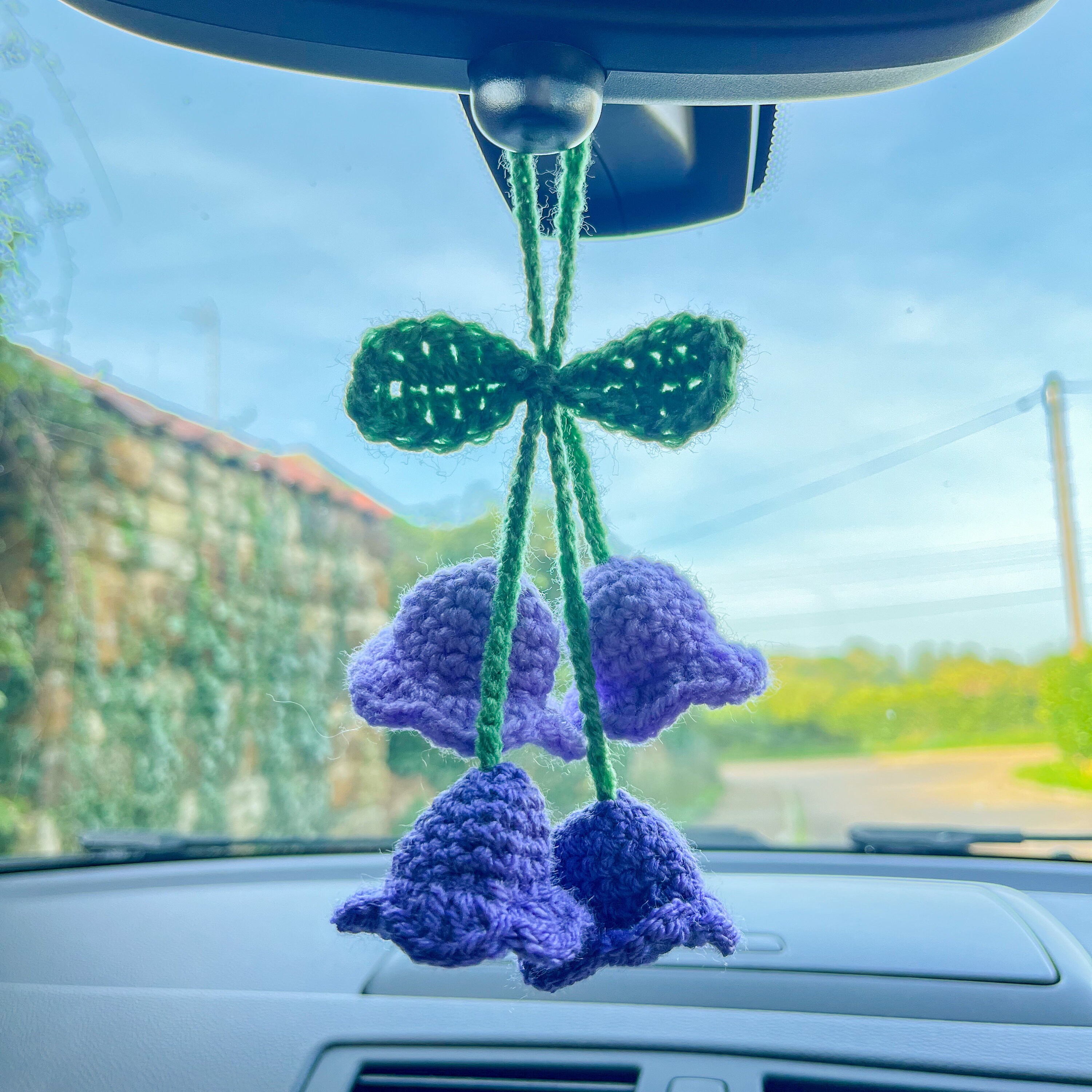 Crochet Purple Lily of the Valley Car Charm, Car Accessories, Floral ...