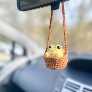 Frog in a Basket Car Charm, Crochet Car Accessory, Frog Car Hanging ...
