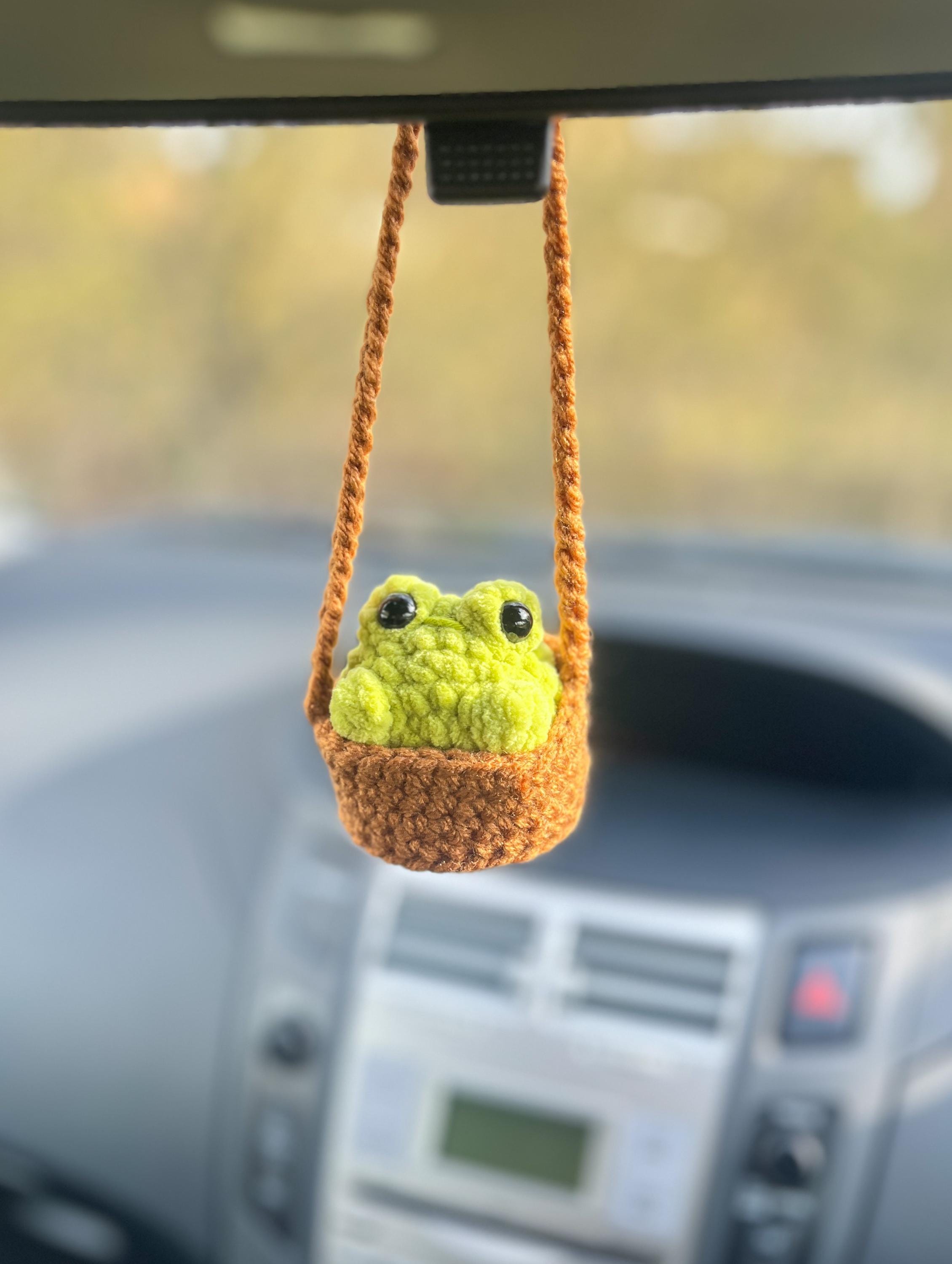 Frog in a Basket Car Charm, Crochet Car Accessory, Frog Car Hanging ...