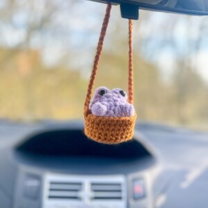Frog in a Basket Car Charm, Crochet Car Accessory, Frog Car Hanging ...