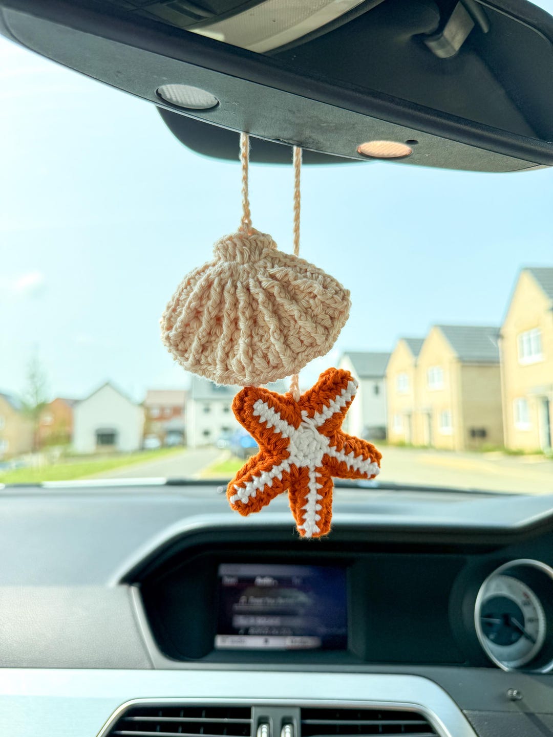 Crochet Seashell Car Charm, Starfish Rearview Decor, Handmade Summer ...