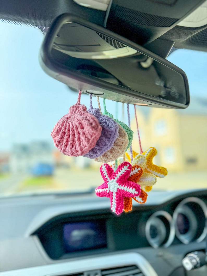 Crochet Seashell Car Charm, Starfish Rear View Decor, Handmade Summer ...