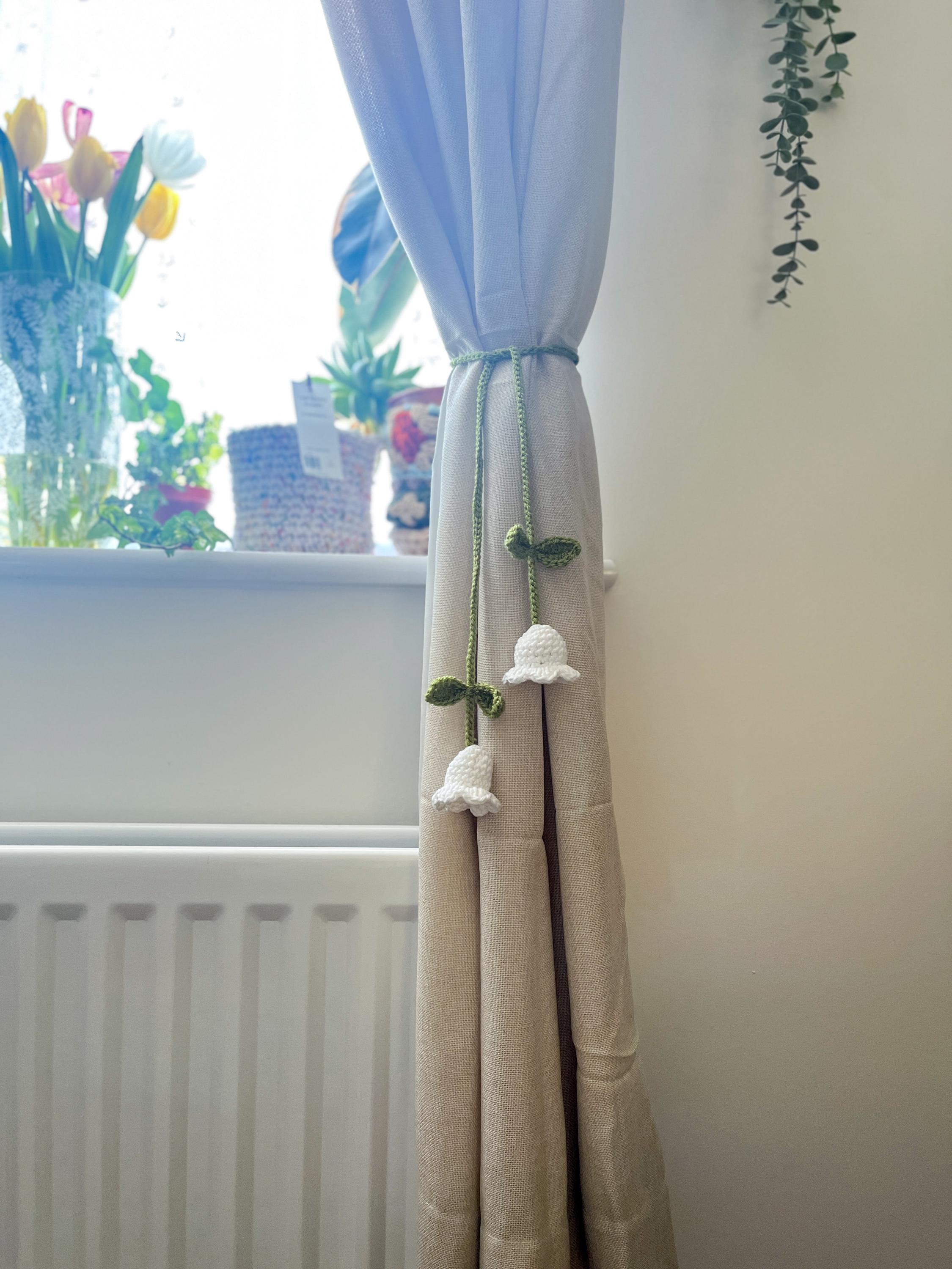 Crochet Curtain Tie Back, Lily of the Valley Curtain Tie Back, Cottage ...
