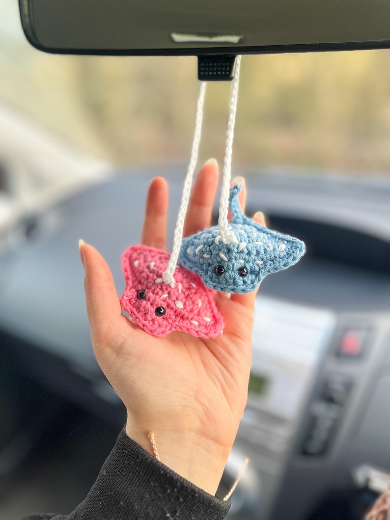 Stingray Car Charm, Crochet Car Accessories, Car Hanging, Cute Car ...