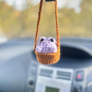 Frog in a Basket Car Charm, Crochet Car Accessory, Frog Car Hanging ...