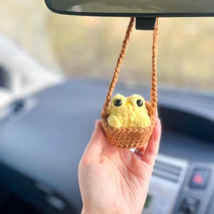 Frog in a Basket Car Charm, Crochet Car Accessory, Frog Car Hanging ...