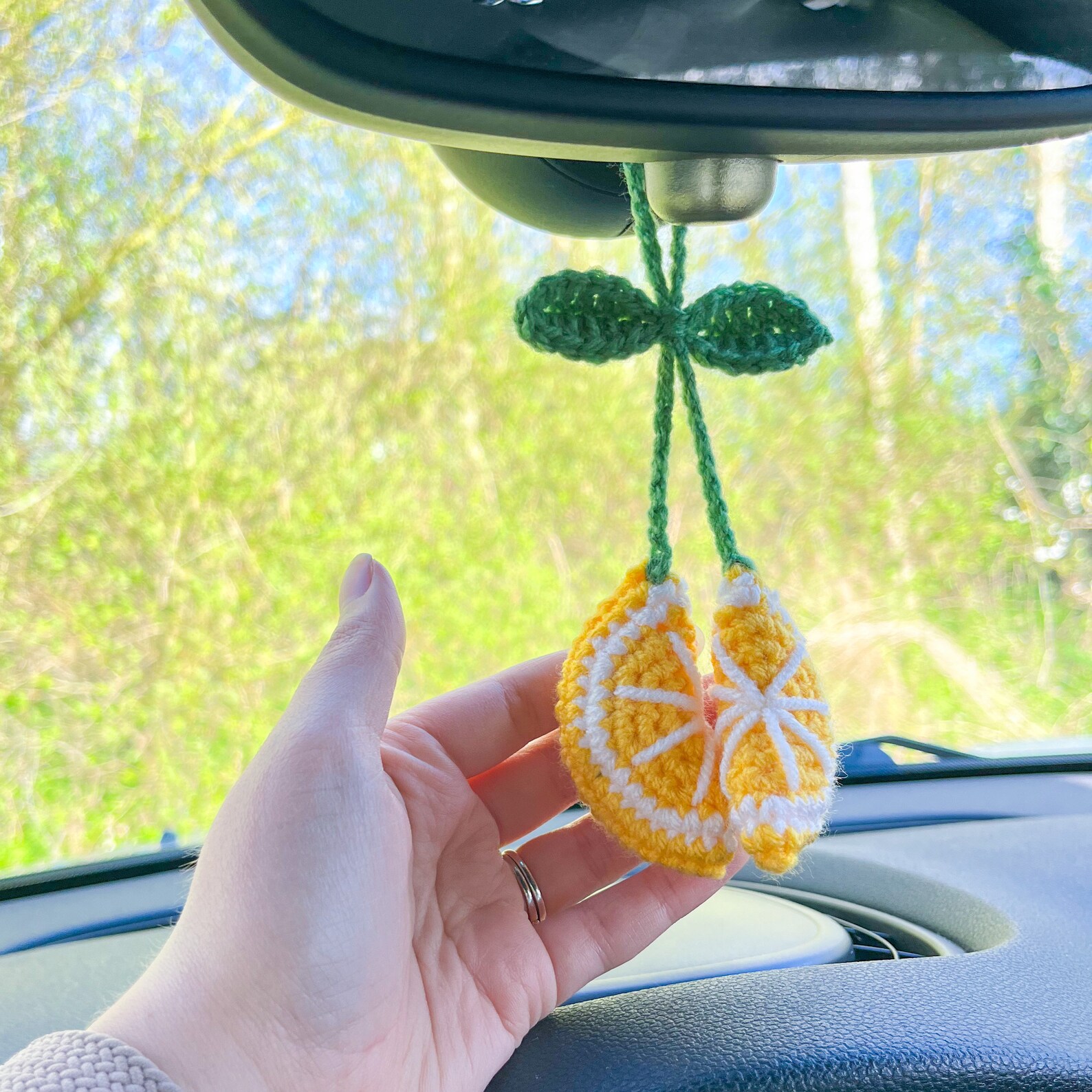 Crochet Lemon Slices Car Charm, Car Accessory, Fruit Theme, Car Hanging ...