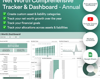 Net Worth Dashboard and Tracker in Google Sheets | Assets, Liabilities ...
