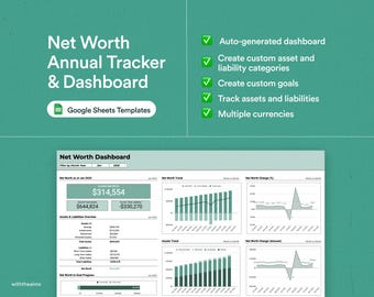 Net Worth Dashboard and Tracker in Google Sheets | Assets, Liabilities ...