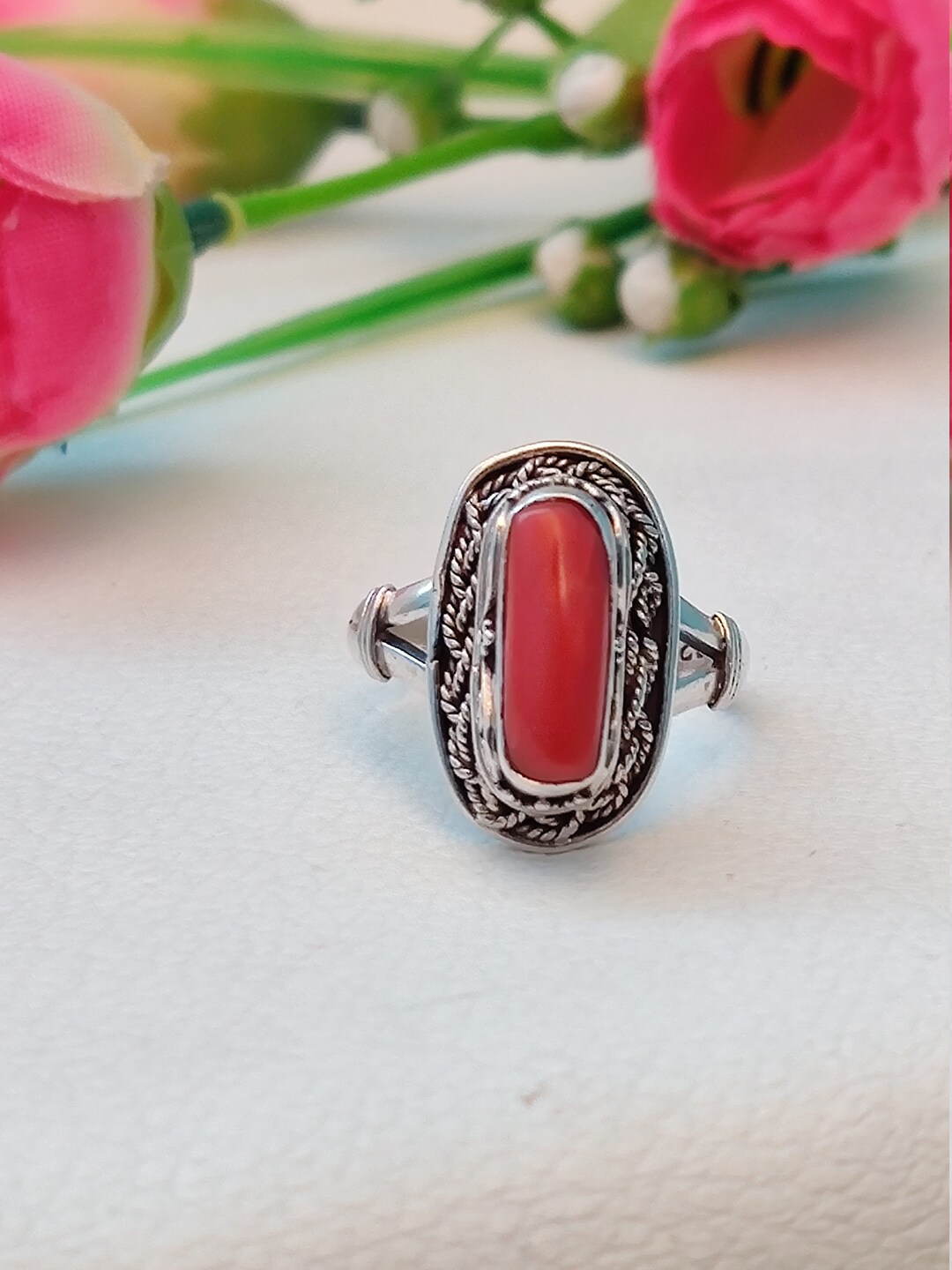 Graduation Gift Nepali Coral Saddle Ring 925 Silver Ring Nepal Saddle ...