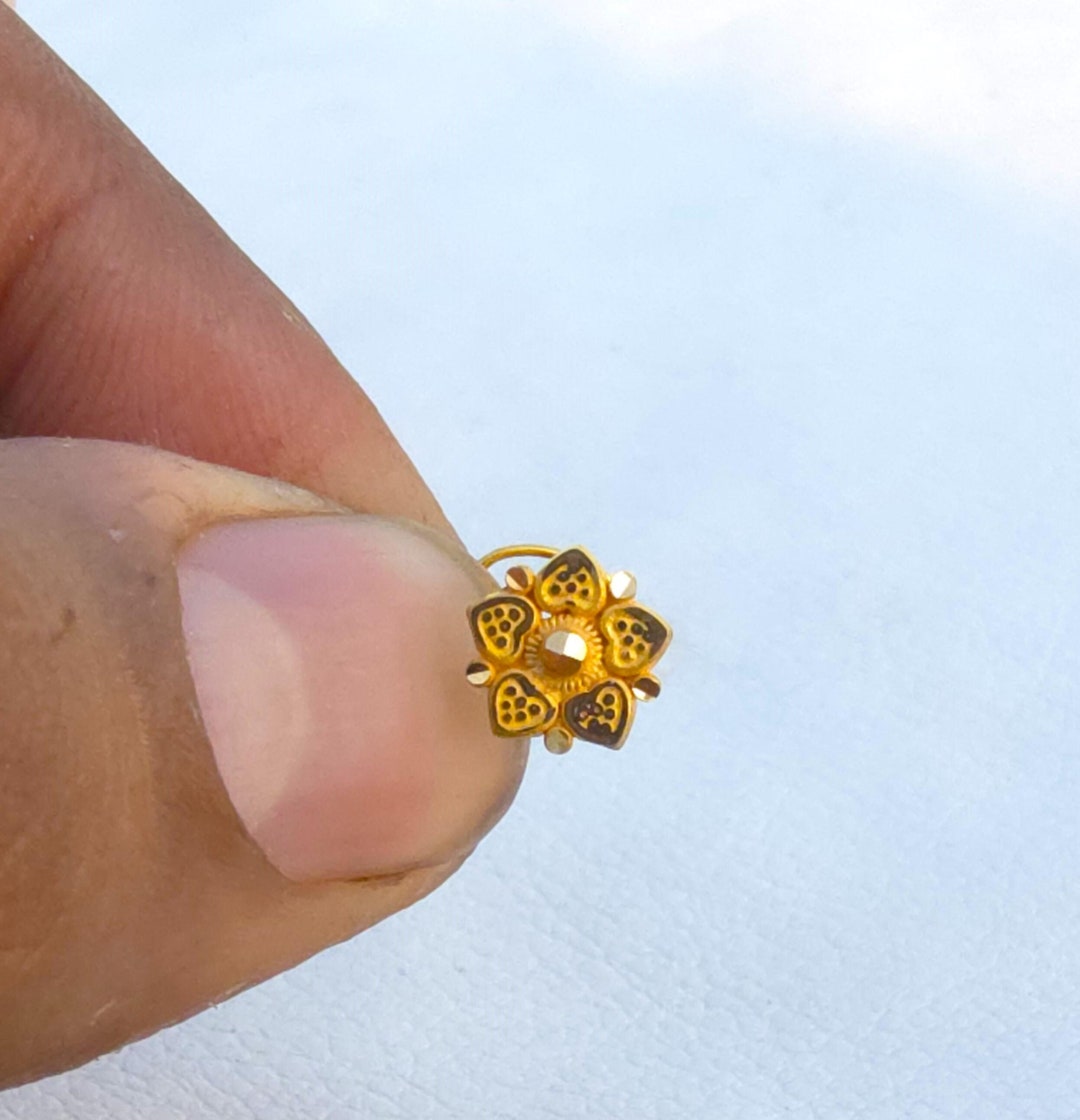 22K Indian Nose Ring 22k Gold Nose Stud-solid Gold Indian Nose Pin ...