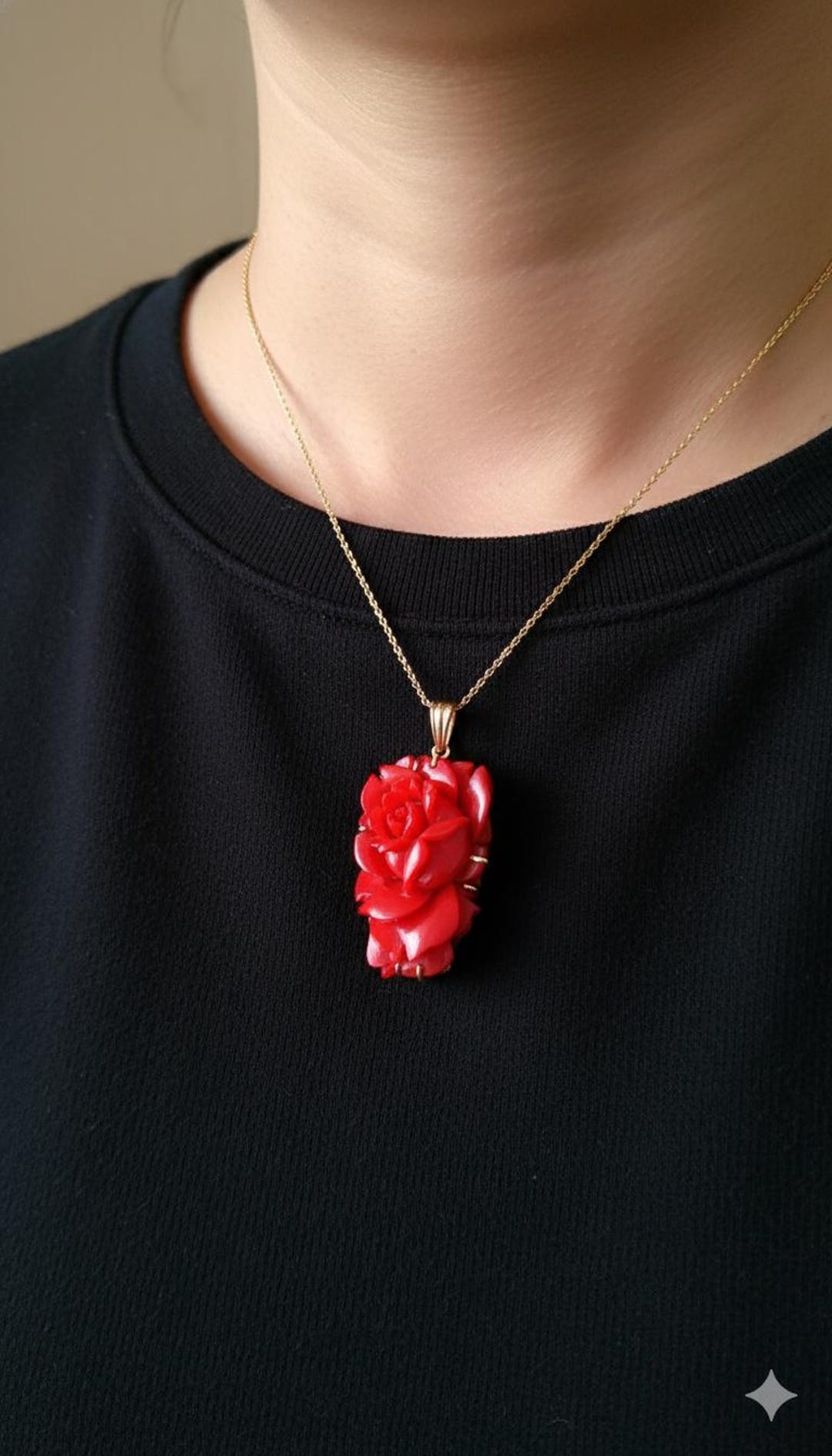 Japanese Red Coral Rose Pendant: 18K Gold Floral Necklace - Etsy