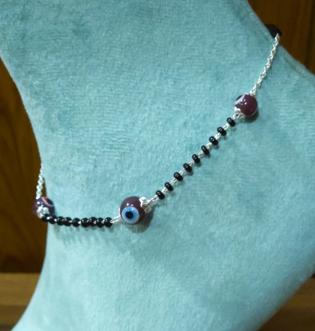 Evil Eye Black Beaded Anklet for Protection – Adjustable Dainty ...