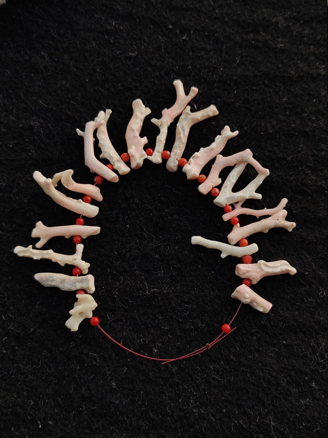 White Coral Charm Branch and Red Coral Round Beads-genuine White Pink ...