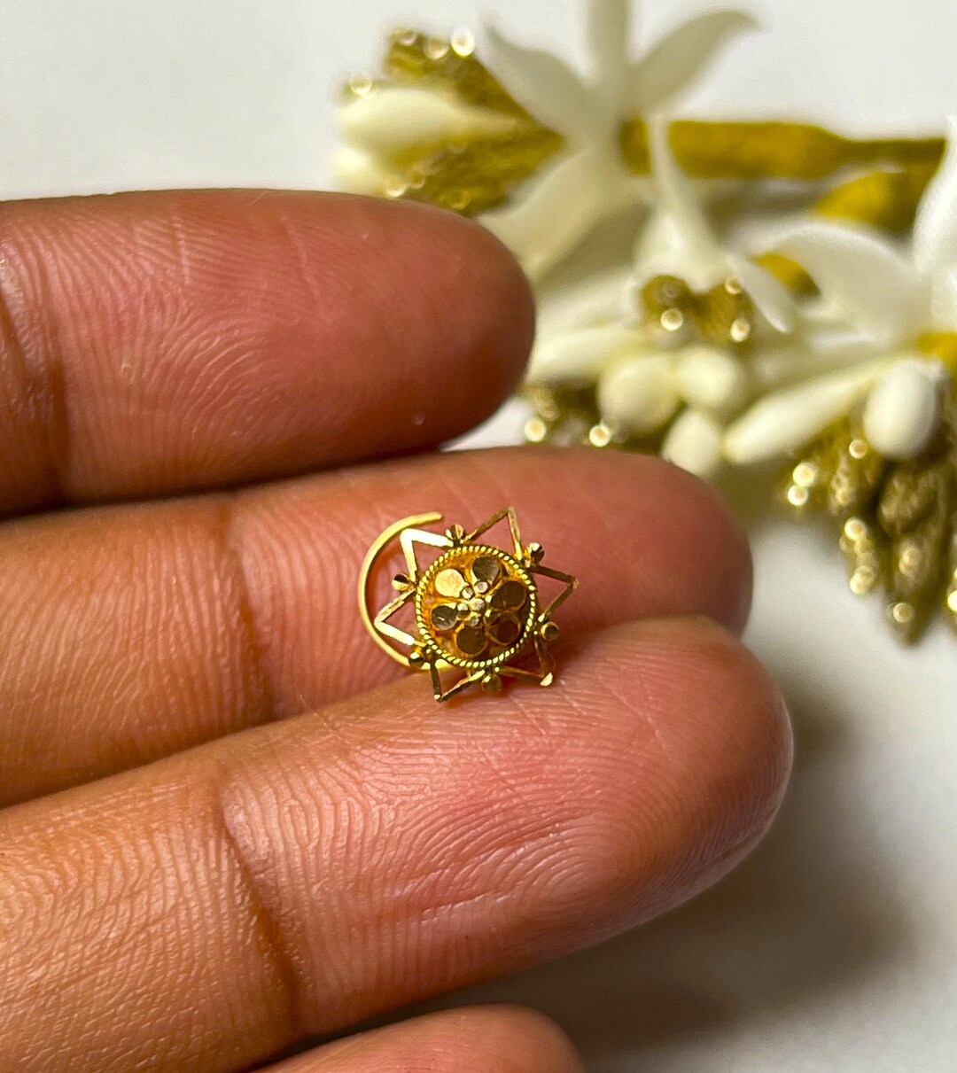 22K Star Nose Stud, Indian Handmade Gold Nose Stud, 22k Gold Nose Stud, Tiny Nose Stud, Small ...