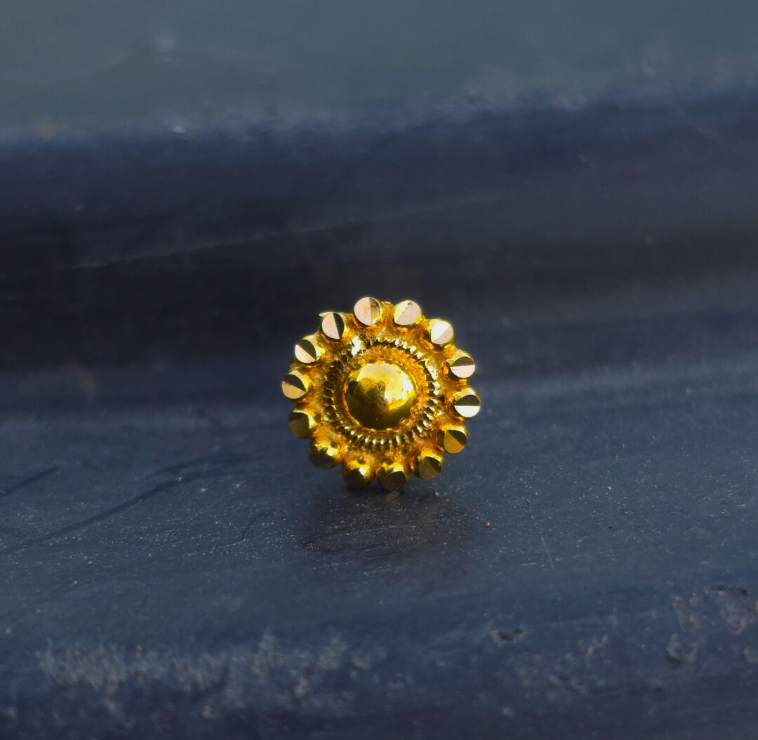 22K Gold Tiny Nose Stud | Lightweight Nose Pin | Real Gold Piercing ...