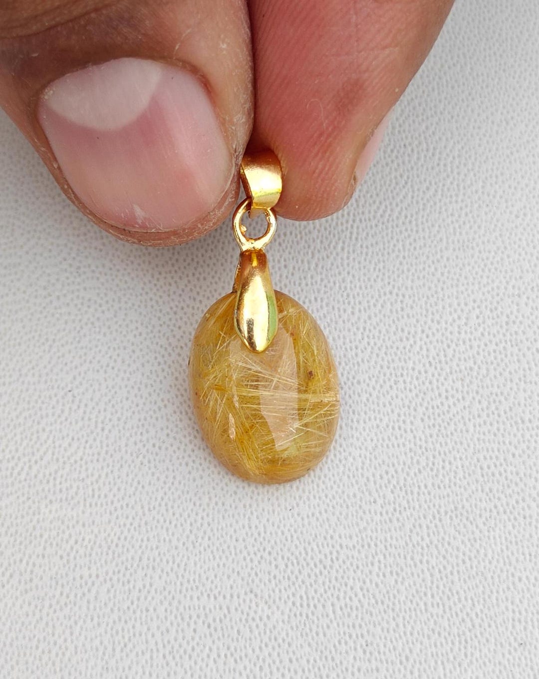 Gold Rutilated Quartz Pendant | Water Clear Quartz With Gold-plated ...