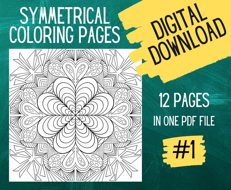 12 Symmetrical Coloring Pages for Adults & Kids - Etsy