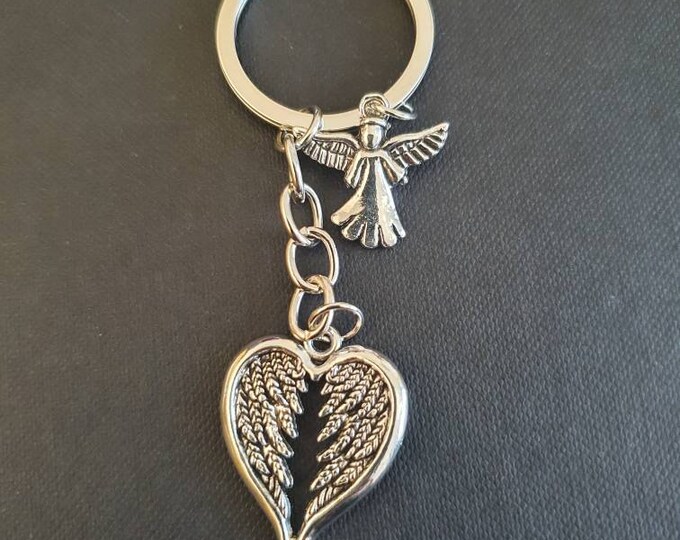 Silver Angel Wings Charm Keychain - Etsy
