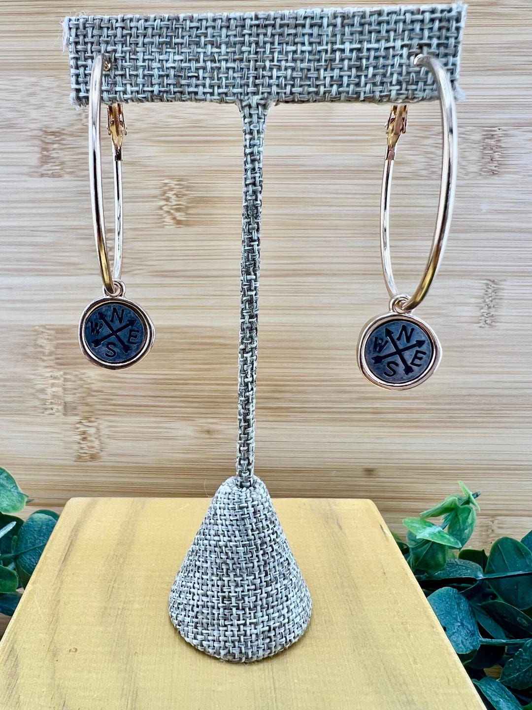Gold Plated Compass Hoop Earrings: Stainless Steel, 1.5 Inch - Etsy